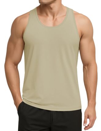 KEFITEVD Unterhemd Herren Baumwolle Muscle Shirt Tank Top Khaki Unterwäsche für Fitness Gym Sommer Outdoor Running 3XL