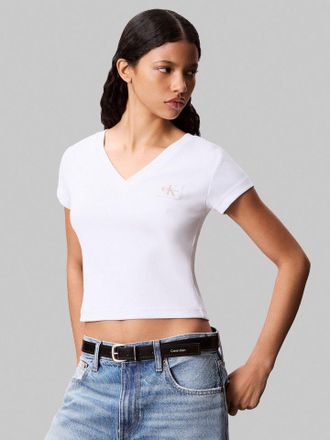 Calvin Klein Jeans T-Shirt A- SS WOVEN LABEL RIB VNECK TEE mit gewebtem Label