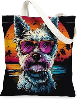 Generic Summer Westie Sac fourre-tout en toile pour faire du shopping 33 x 38,1 cm, motif chiot c&ocirc;tier cool, sac d&eacute;picerie r&eacute;utilisable, sac d&eacute;picerie pour fe