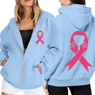 Generic Veste &agrave; capuche zipp&eacute;e pour femme 2026 en polaire pour la sensibilisation au cancer du sein, mois &agrave; manches longues et cordon de serrage, sweatshirt d