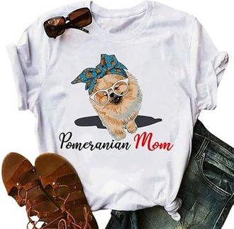Keephen Graphique Pomeranian T-Shirt Femmes Propri&eacute;taire de Chien Pomeranian T-Shirt Mignon Pom Impression 3D Manches Courtes Tops Col Rond Streetwear