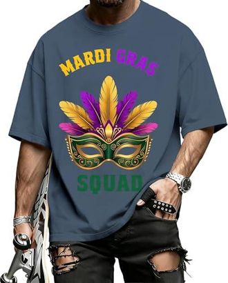 Generic Chemises Mardi Gras pour homme - Col rond, surdimensionn&eacute;, tendance, tendance, &agrave; manches courtes, T-shirts d&eacute;contract&eacute;s Mardi Gras Squad, noir fonc&eacute;, 
