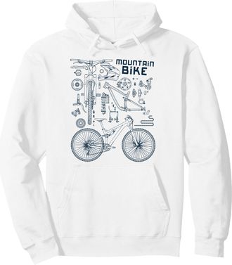 Trendy Apparel Mountain Bike Blue Print Parts Illustration Pullover Hoodie