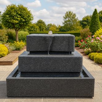 AMUR Gartenbrunnen f&uuml;r Au&szlig;en 230V Zierbrunnen Zimmerbrunnen Wasserfall mit LED-Beleuchtung Wasserspiel f&uuml;r Garten, Gartenteich, Terrasse, Balkon