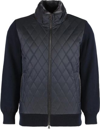 Paul & Shark Homme, Vestes, Bleu, Taille: S Veste Tricotée Matelassée avec Détails en Cuir