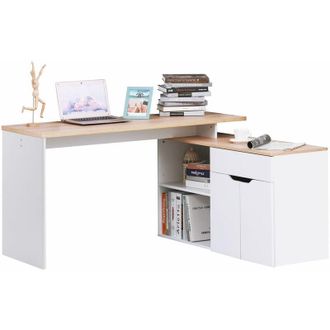 HOMCOM Homcom - Bureau dangle bureau informatique multim&eacute;dia modulable multi-rangement aspect ch&ecirc;ne clair blanc