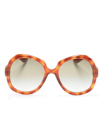Gucci lunettes de soleil oversize à logo gravé - Marron