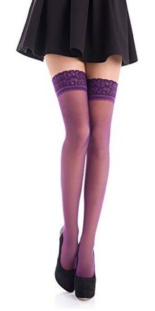 Romartex Bas autofixants 20 DEN &eacute;lasthanne avec dentelle &eacute;troite (4-6 cm), 4, violet