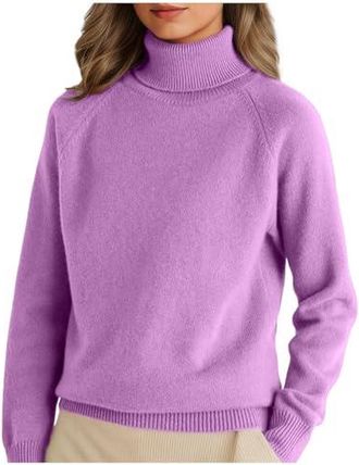 Generic Pull &agrave; col roul&eacute; en cachemire pour femme - D&eacute;contract&eacute; - L&eacute;ger - Uni, Z04-violet, XXL