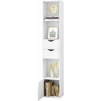 Woltu Woltu - Biblioth&egrave;que &Eacute;tag&egrave;re Colonne avec 3 Compartiments Ouverts, 2 Tiroirs et 1 Casier, 30x24x158cm, Blanc