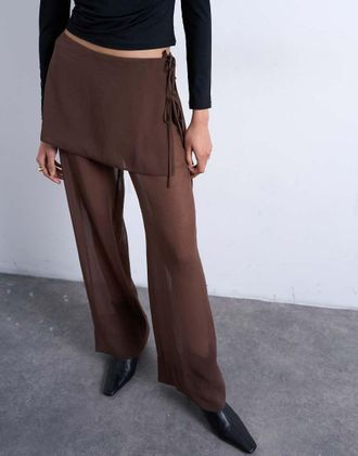 Topshop Pantalon transparent avec jupe superpos&eacute;e - Marron-Brown