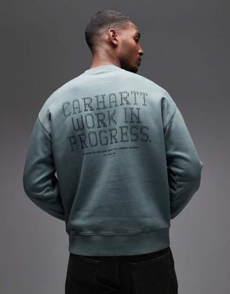 Carhartt Work in Progress Punched - Sweat oversize &agrave; enfiler - Vert d&eacute;lav&eacute;