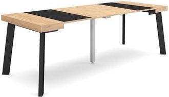 Skraut Home | Ausziehbarertisch | Multifunktionaler ausziehbarer | 220 | F&uuml;r 10 G&auml;ste | H&ouml;lzerne Beine | Moderner Stil | Eiche Schwarz