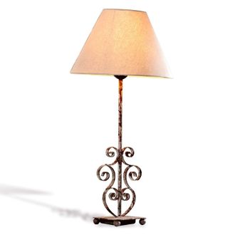 Loberon Tischlampe Clamart, ornamentalem Eisenfu&szlig;, charmanter Vintage-Look durch Antik-Finish, Tischleuchte, Eisen, Baumwolle, Polyester, leinen/antikbraun