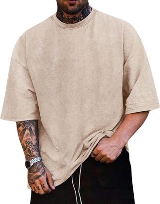 Minetom Herren Sommer T-Shirt Oversize Fit Kurzarm Oberteil Mit Rundhals Retro Washed Weit Geschnittenes Tee Einfarbig Basic Shirt T Shirts M&auml;nner Longshirt A