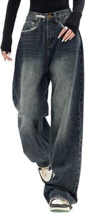 Onsoyours Baggy Jeans Pantalon Femme Y2K Harajuku Jean Taille Haute Casual Pantalon Ample Femme Pantalon Boyfriend Denim Pantalon Cargo Jambe Large Droite Stree