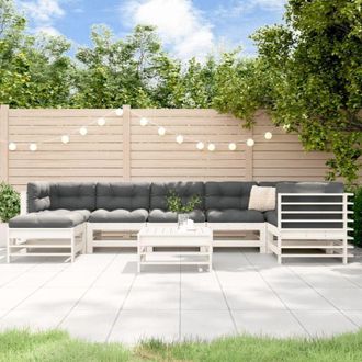 vidaXL 8-tlg. Garten-Lounge-Set mit Kissen Wei&szlig; Massivholz - Vidaxl