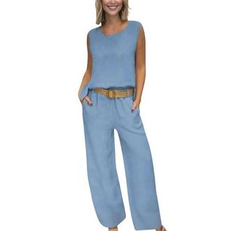 Generic Tenues da&eacute;roport pour femmes 2026 couleur unie &agrave; manches courtes en coton et lin &agrave; &eacute;paules d&eacute;nud&eacute;es - Ensemble deux pi&egrave;ces pour femme - Tenue de d&eacute;ten