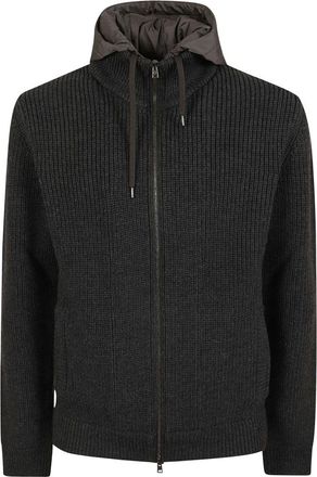 Herno Cardigan en maille c&ocirc;tel&eacute;e avec plastron et capuche amovibles - Homme - Pulls - Gris - Taille: M
