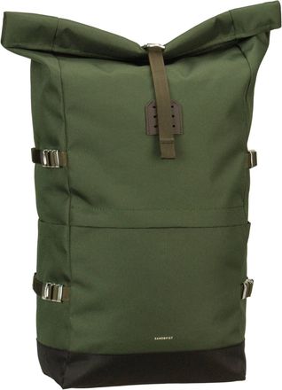 Sandqvist Unisex ICON Rolltop L Backpack, Dawn Green with Dark Brown Leather