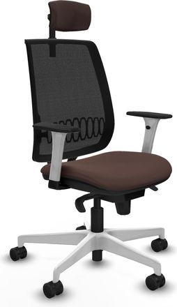 Piqueras y Crespo Alares Schreibtischstuhl mit wei&szlig;en und schwarzen Armlehnen, h&ouml;henverstellbare Lendenwirbelst&uuml;tze und h&ouml;henverstellbares Kopfteil, Schwarz / Dunkelbra