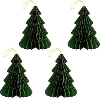 Matches 21 Weihnachtsbaum Anhänger 4er Set aus Papier Tannenbaum- Scandi Faltbare Hängedeko in Dunkelgrün Magnet & Goldkante - Moderne Weihnachtsdeko Ø 23 x 30 c