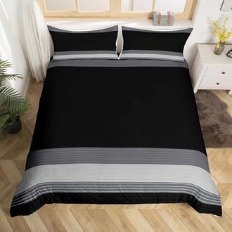 Generic Housse de Couette 240x280 G&eacute;om&eacute;trie des Rayures Parure de Lit 3 Pi&egrave;ces Noir 3D Reversible Ensemble de Literie Adulte Microfibre Douce et Confortable a