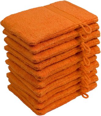 Top Fuel Fashion 10er Pack Waschlappen Elegance 58020 Waschhandschuh 16x21 cm Frottier Baumwolle Terra (orange)