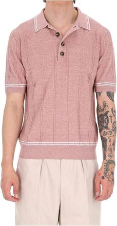 Eleventy Homme, Tops, Rose, Taille: L Polo &agrave; tresses en lin et coton