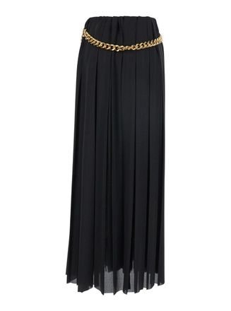 Balenciaga Womens Black Long Pleated Skirt With Belt Polyester