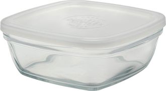 Duralex 9029AM06A1111 Freshbox Carré Frischhaltebox mit Deckel, 17x17cm, 1.15 Liter, Glas, weiß-frosted, 1 Stück