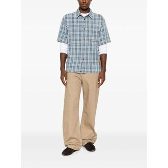 Burberry Mens Short-Sleeved Shirt Garret Blue Check Cotton Blue-Neutrals Blue/neutrals