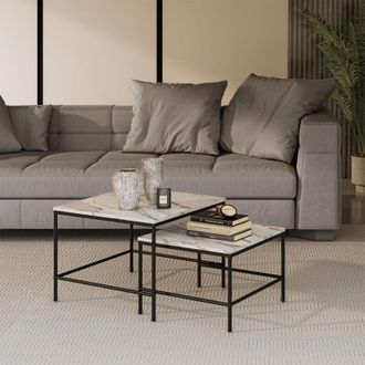 Vicco Set de tables basses Ramio, blanc/noir, 60x60cm 2 pi&egrave;ces, Vicco
