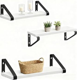 Relaxdays Wandregal, 3er Set, 3 Gr&ouml;&szlig;en: 30, 35, 40 cm Breite, Holzoptik & Metall, Wandbretter f&uuml;r B&uuml;cher & Deko, wei&szlig;