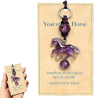 Generic Porte-cl&eacute;s porte-bonheur en forme de cheval en cristal dam&eacute;thyste - Symbole de sagesse et de succ&egrave;s (2026), cadeau porte-bonheur pour ami famille, 1 p