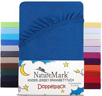 NatureMark Lot de 2 draps-housses en jersey pour enfant - 100 % coton - Pour lit de b&eacute;b&eacute; et lit denfant - 70 x 140 cm - Bleu roi