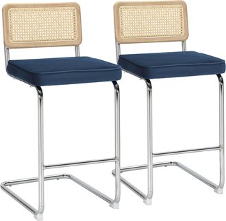 Oviala 2 Hochst&uuml;hle aus Stahl und Velours, Dunkelblau