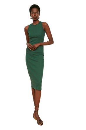 Trendyol Trendyol Damen Midi-Strickkleid, figurbetont, Normale Passform, dunkelgr&uuml;n, L