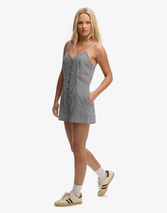 Superdry Combishort caraco &agrave; carreaux vichy - Bleu marine