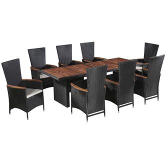 vidaXL 9-tlg. Garten-Essgruppe mit Auflagen Poly Rattan Schwarz Vidaxl