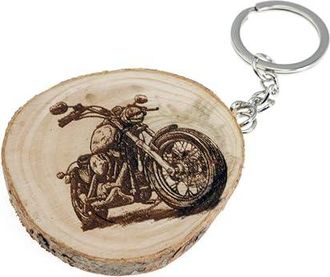 Generico Porte-clés en bois naturel avec moto, moto de route vintage, Bois de pin argenté, Taille Unique