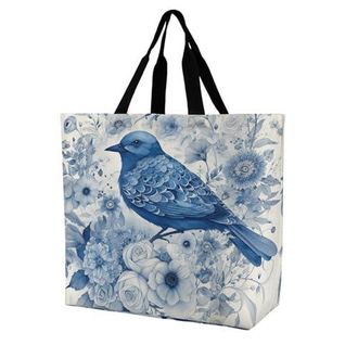 Generic Merle Bleu Et Fleurs Sac Courses Grand Tote Bag D&eacute;contract&eacute; Sac Fourre-Tout Pour Plage Universit&eacute; Shopping