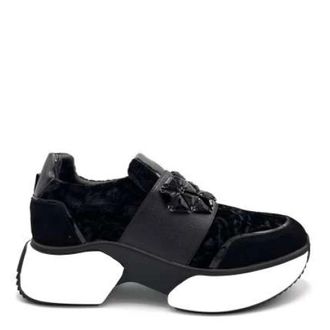 Jeannot Samt Slip-On Sneaker mit Applikationen - - Shoes - Damen - Schwarzk - 36 EU