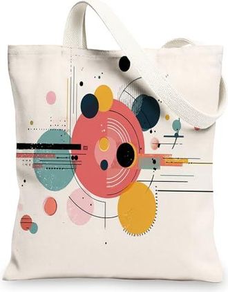 Generic Sacs fourre-tout en toile géométrique, sacs à provisions réutilisables à motif abstrait moderne et coloré, sangle dépaule lavable Ca, blanc, 13x15 Inc