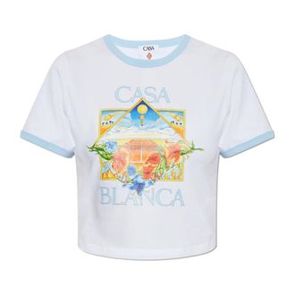 Casablanca Femme, Tops, Blanc, Taille: 40 FR T-shirt Tennis Landscape