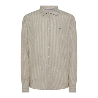 Sun 68 Homme, Chemises, Beige, Taille: XL Chemise &agrave; Rayures en Lin &agrave; Manches Longues