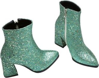 Frcolor Bottines &agrave; Talons Hauts Femme Automne Hiver Bout Effil&eacute; Paillettes Talon Sabot Courtes Vertes Semelle Antid&eacute;rapante R&eacute;sistante