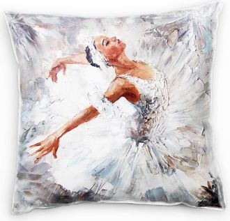Paul Sinus Art Abstrakt, Ballerina, Tanzen, gemalt, weiß, grau Deko Kissen 40x40cm für Couch Sofa Lounge Zierkissen - Dekoration zum Wohlfühlen