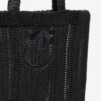 Pinko Embroidered Raffia Tote Bag - Black