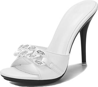 Miyoopark Mules sexy pour femme avec talon aiguille Mule d&eacute;t&eacute;, T88 strass blanc, 43 EU
